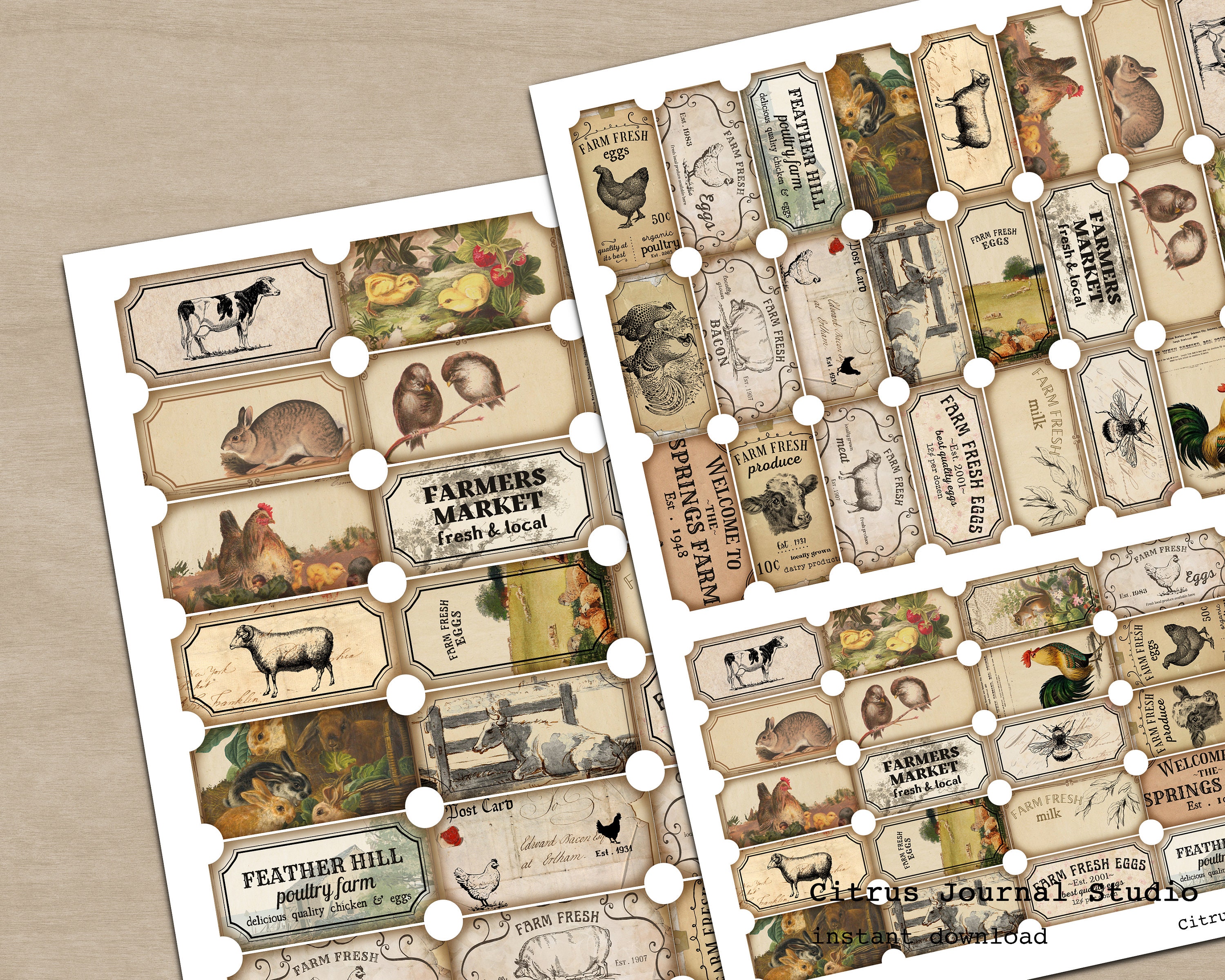 Farming Tickets, Junk Journal Kit, Farm Animals Ephemera, Farm Life ...