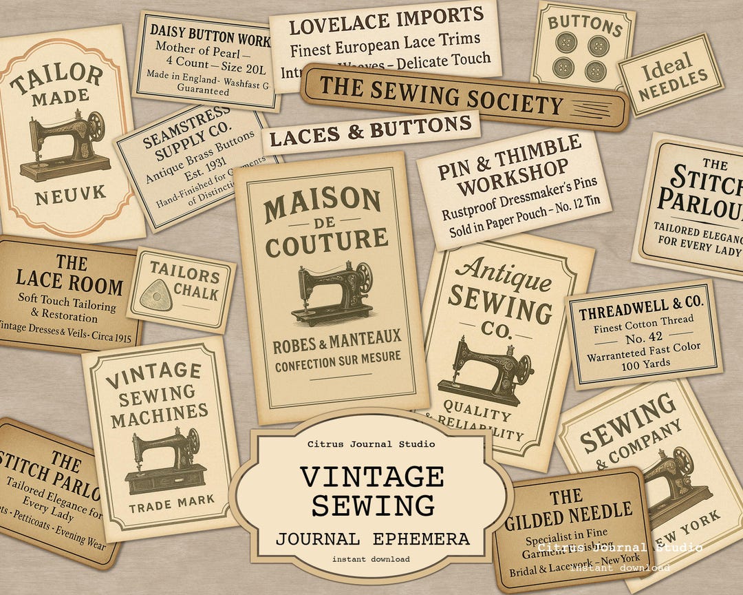 Vintage Sewing Ephemera Printable – Sewing Machine Labels & Seamstress ...