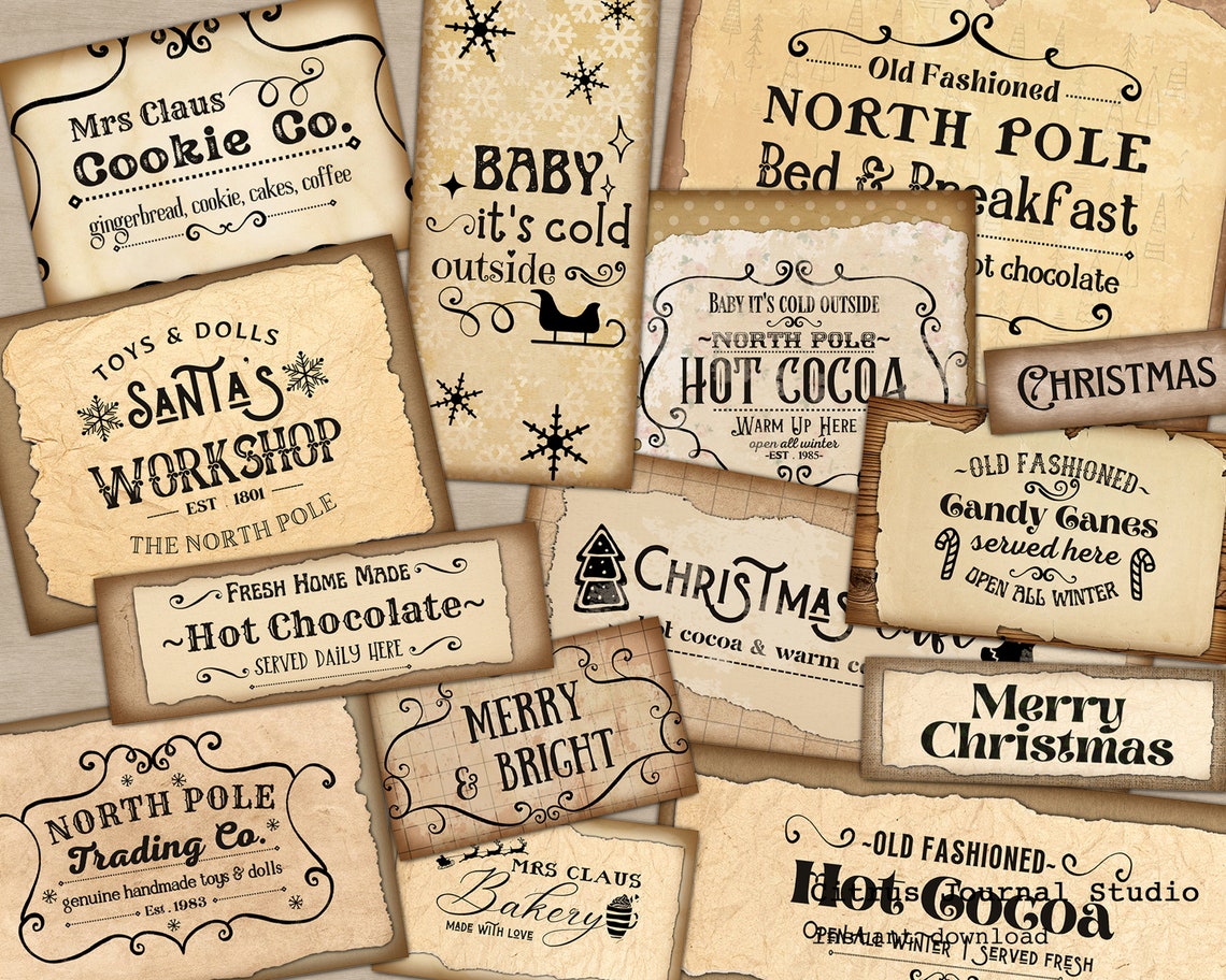 Christmas Signs Digital Kit Christmas Ephemera Vintage - Etsy