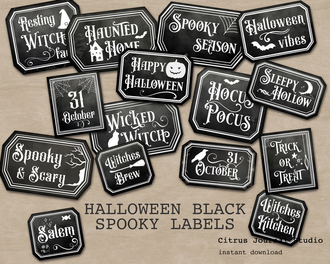 Halloween Black Labels, Spooky Halloween, Old Halloween Signs, Hocus ...