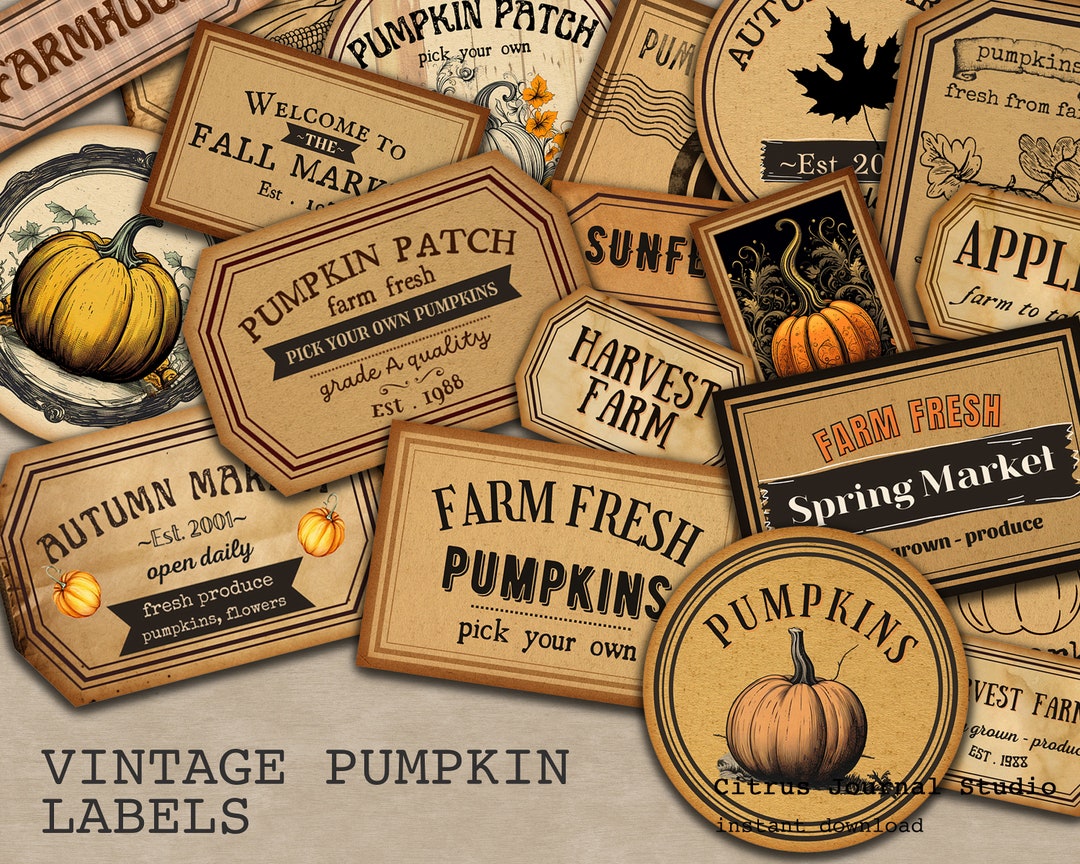 Pumpkin Labels, Autumn Ephemera, Vintage Pumpkin, Fall Market, Junk ...