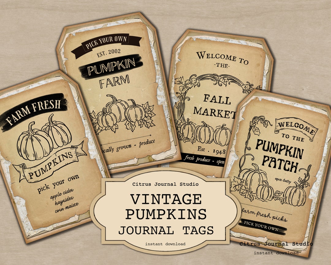 Vintage Pumpkin Tags, Fall Tags, Vintage Autumn Tags, Fall Market, Farm ...