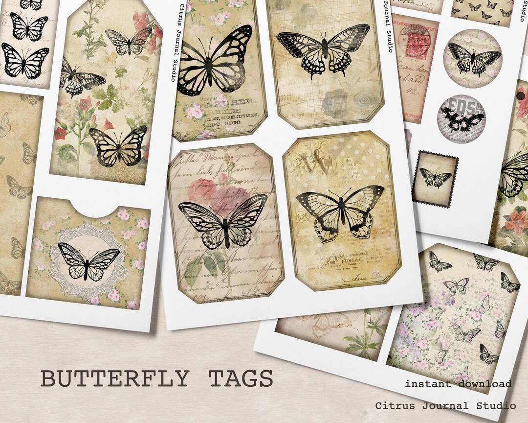 Butterfly Journal, Pocket Tag, Junk Journal Kit, Butterfly Kit ...