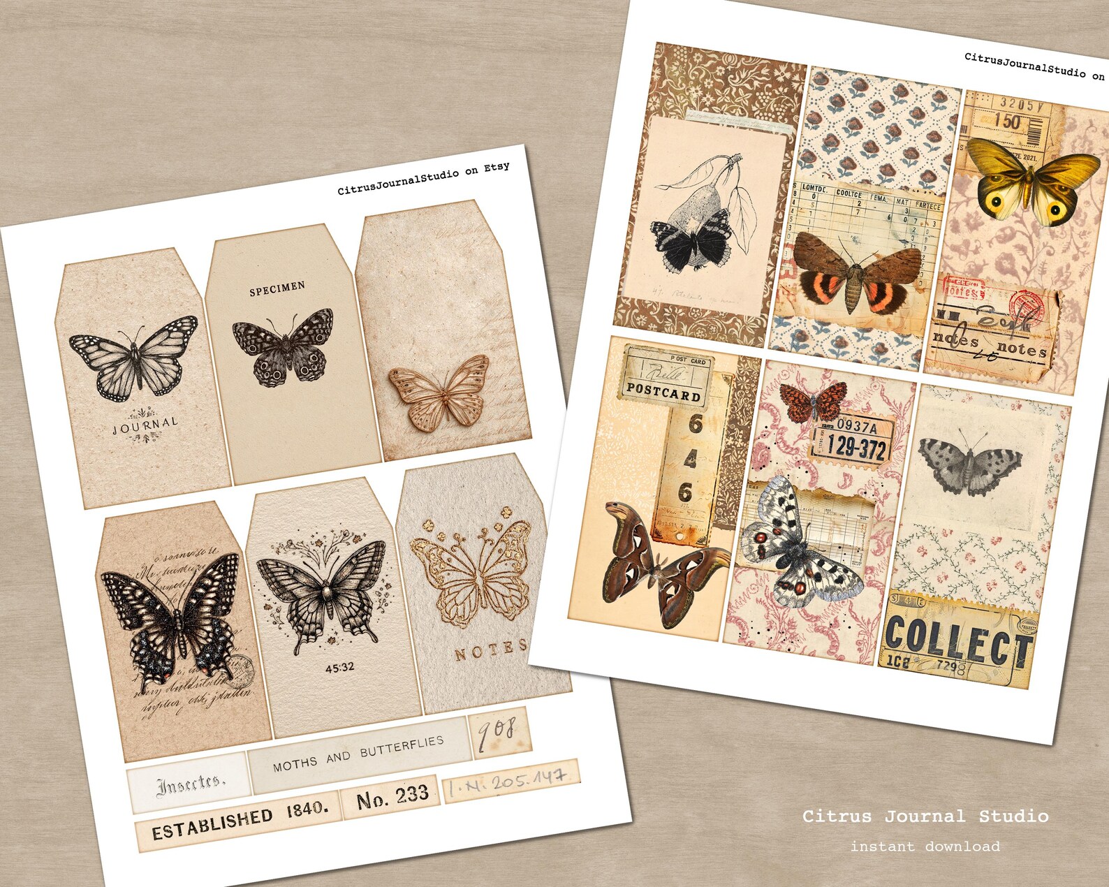 Butterfly Junk Journal Ephemera, Vintage Entomology Tags - Etsy