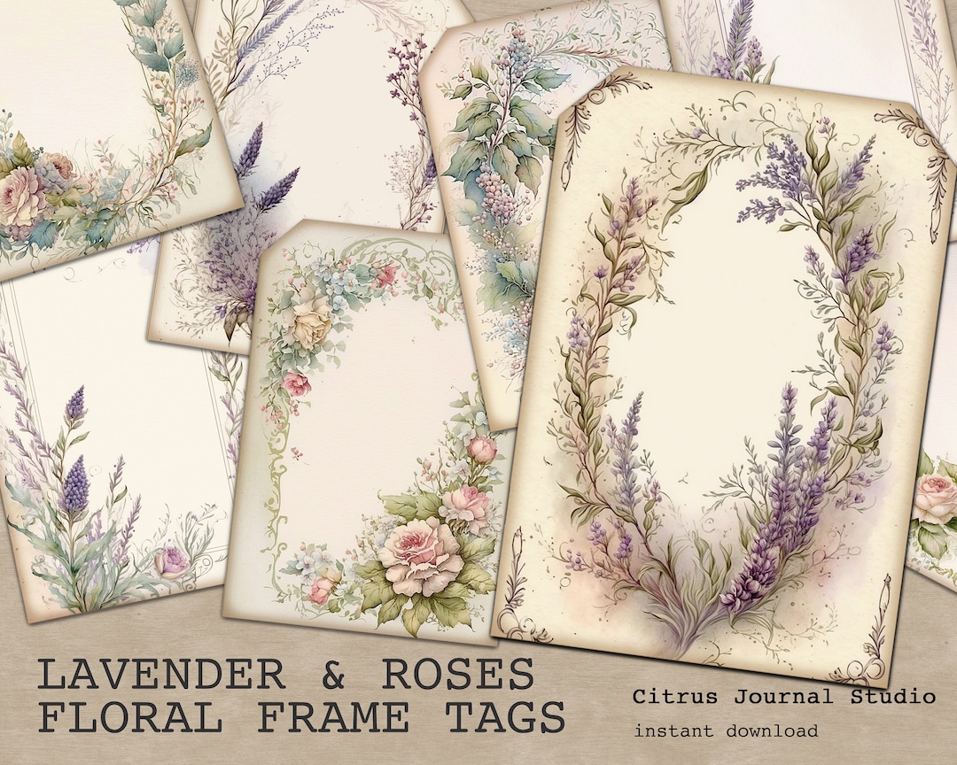 Lavender Tags, Shabby Chic Roses, Junk Journal Tags, Vintage Ephemera ...