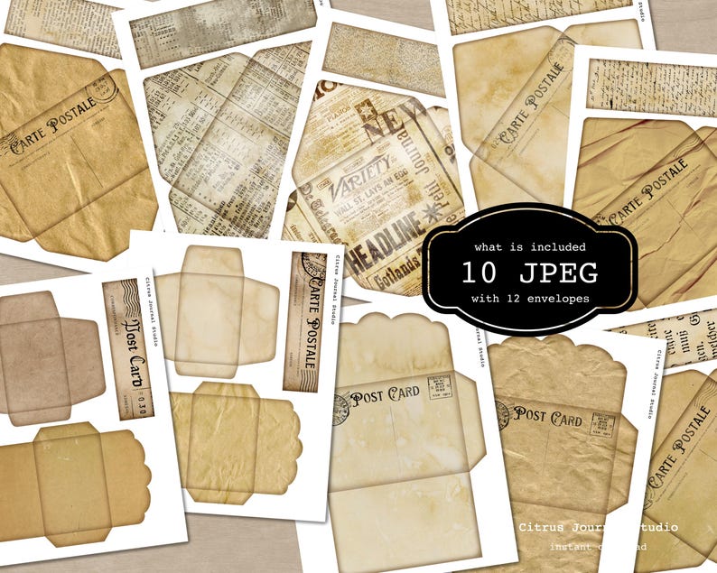 Vintage Brown Paper Envelopes, Tea Stained Stationery (digital Download ...