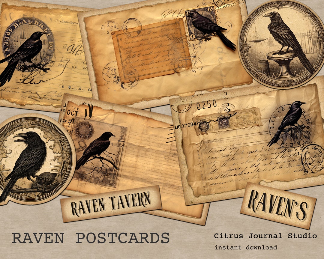 Halloween Postcards, Raven Postcards, Vintage Postcards, Digital Kit ...