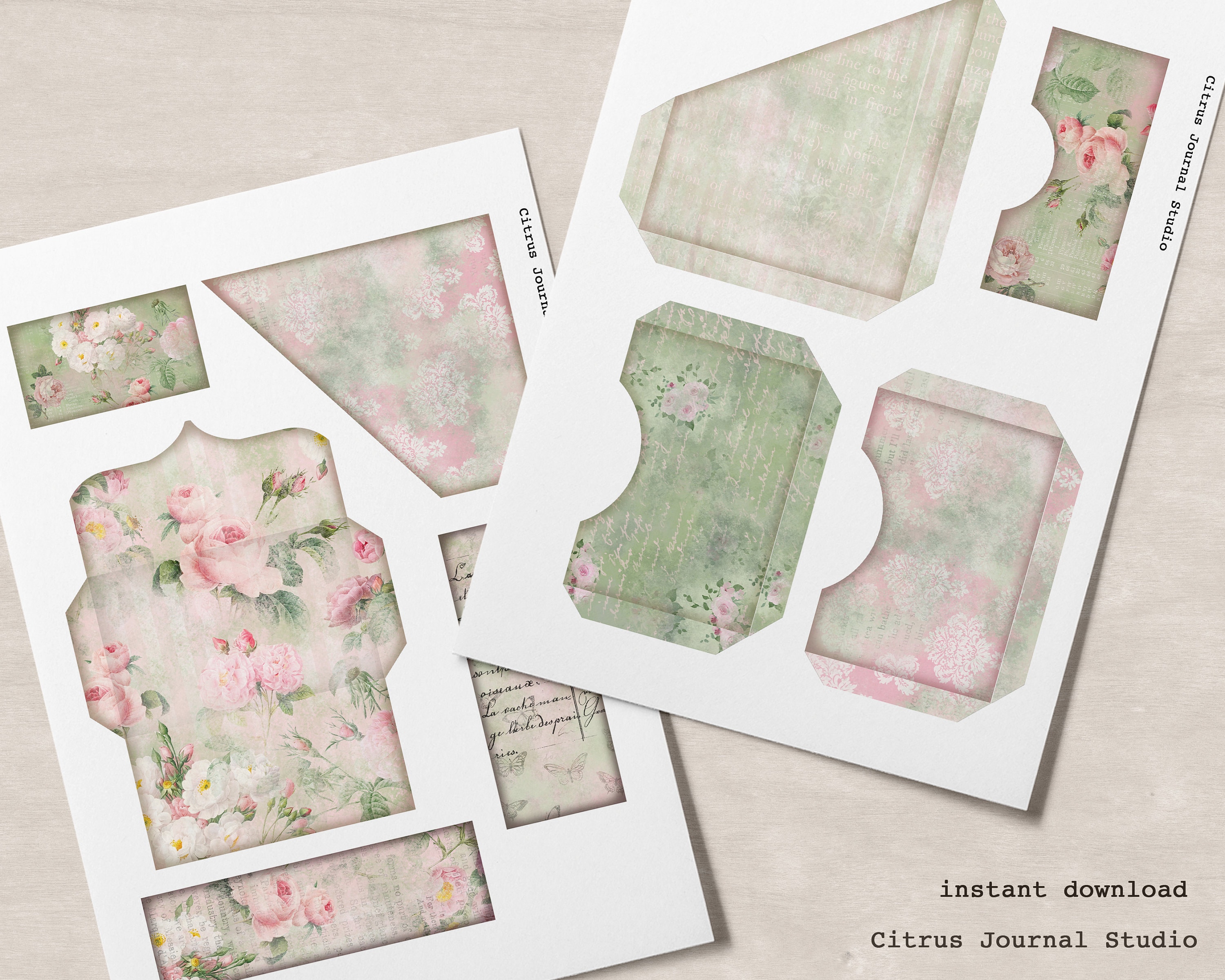 Shabby Green Junk Journal Kit Trifold Folio Journal Insert - Etsy