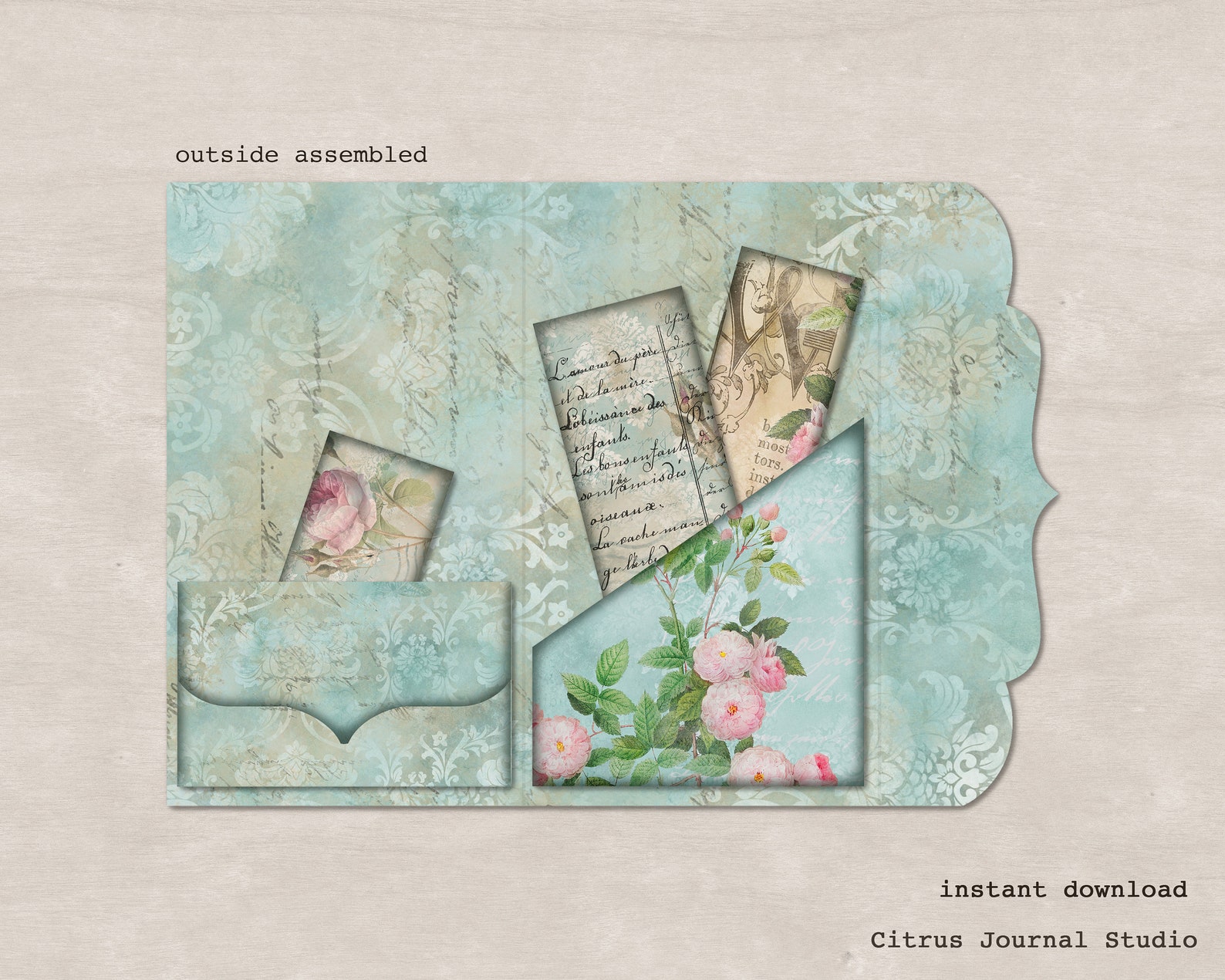 Shabby Blue Junk Journal Kit Trifold Folio Journal Insert - Etsy