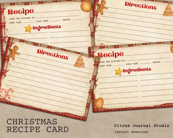 Printable Christmas Recipe Card Editable Recipe Card Template 4x6 & 5x7 ...