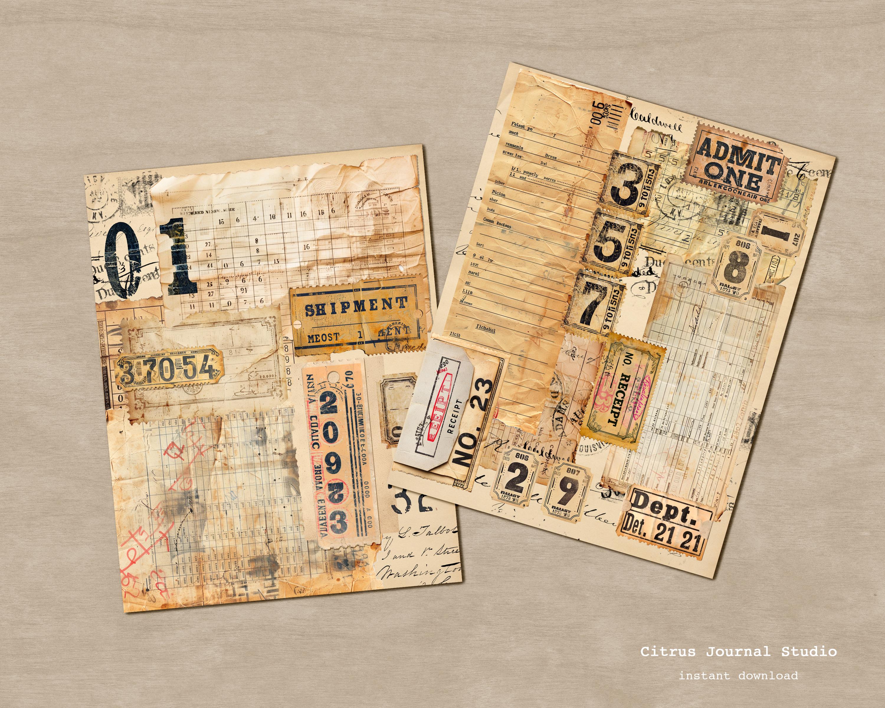 Vintage Tear Pages, Collage Junk Journal, Printable Grunge Numbers ...