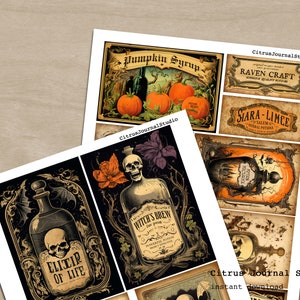 Halloween Ephemera, Skull ATC, Potion Labels, Digital Kit, Vintage ...
