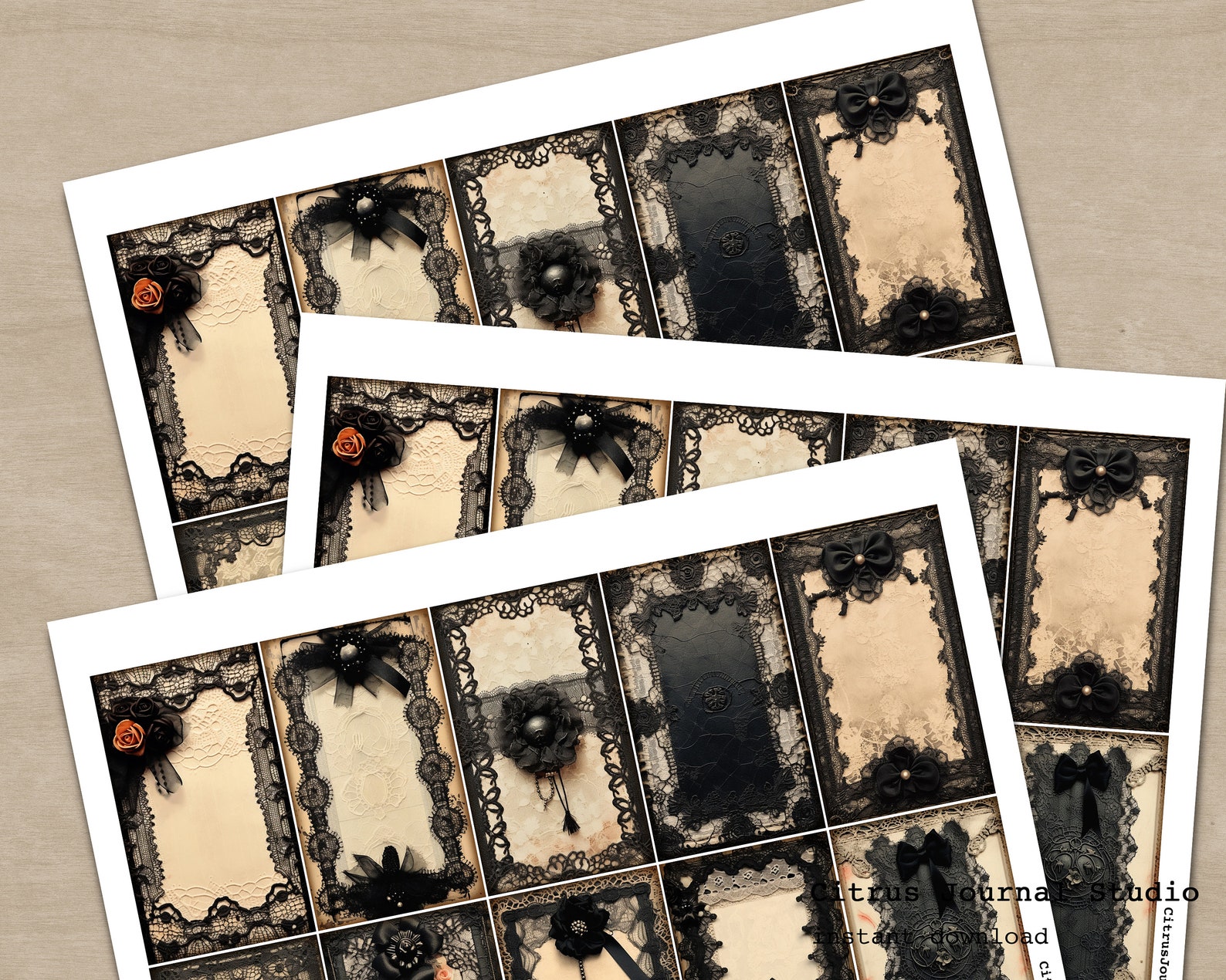 Gothic ATC, Halloween Ephemera, Black Lace, Goth Journal Tags ...