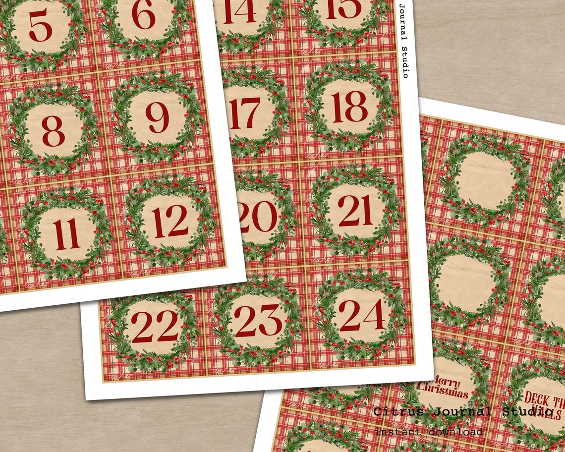 Christmas Advent Calendar Junk Journal Holiday Numbers - Etsy