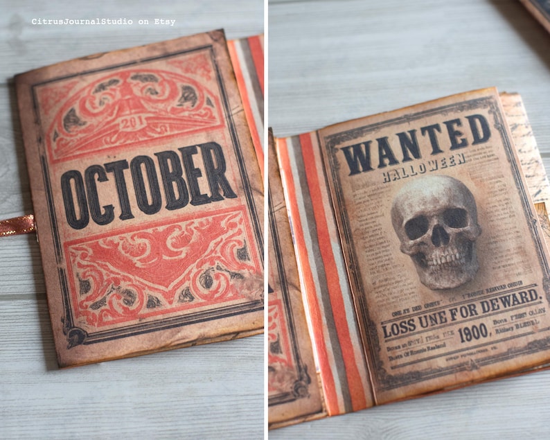 Halloween Junk Journal, Spooky Pumpkin Skeleton Folio, October Daily ...