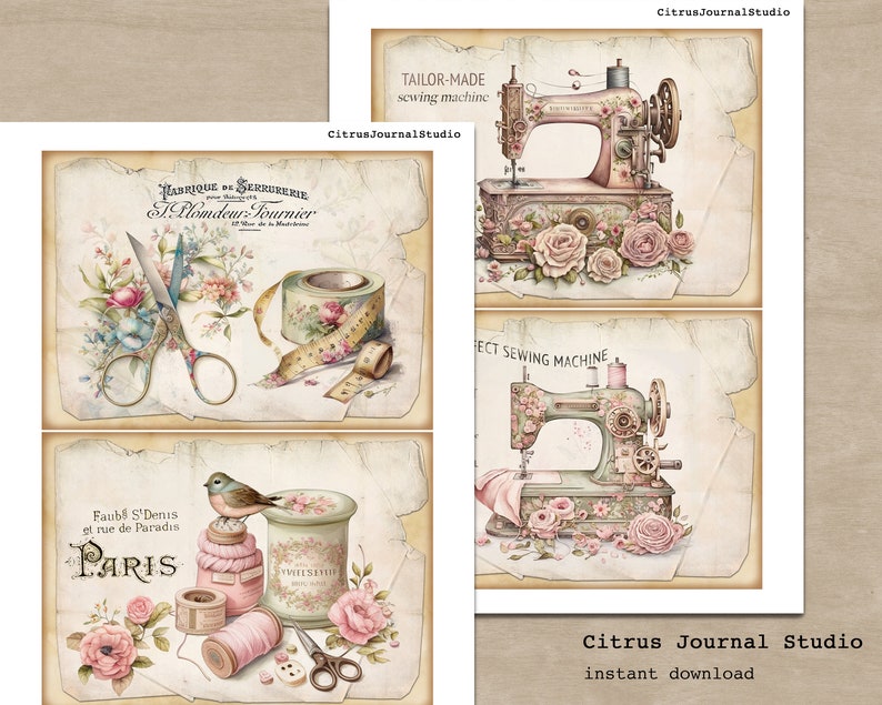 Vintage Sewing Floral Cards Sewing Machine Journal Card - Etsy