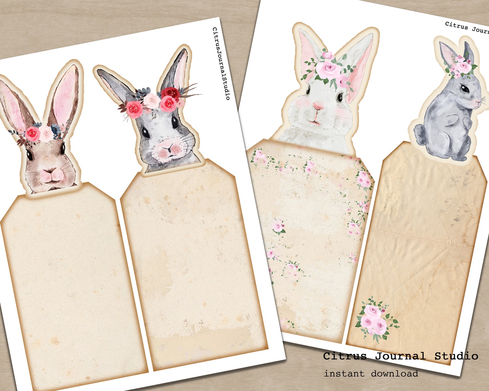 Bunny Journal Tag, Easter Tags, Rabbit Tags, Journal Tag, Junk Journal ...