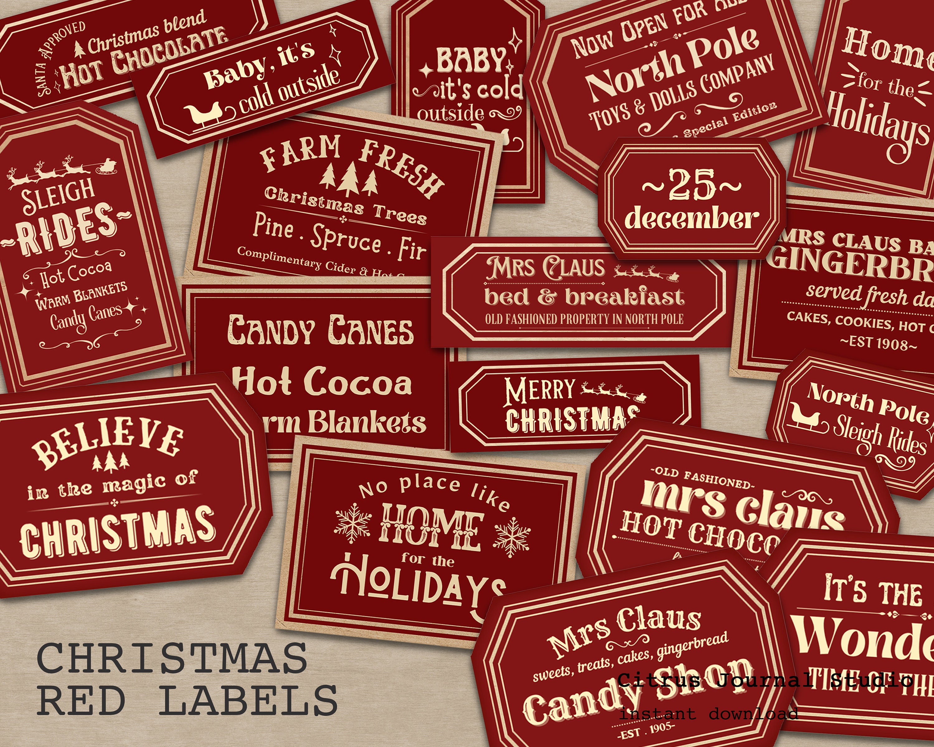 Christmas Labels, Christmas Ephemera, Vintage Christmas, Journal Words ...
