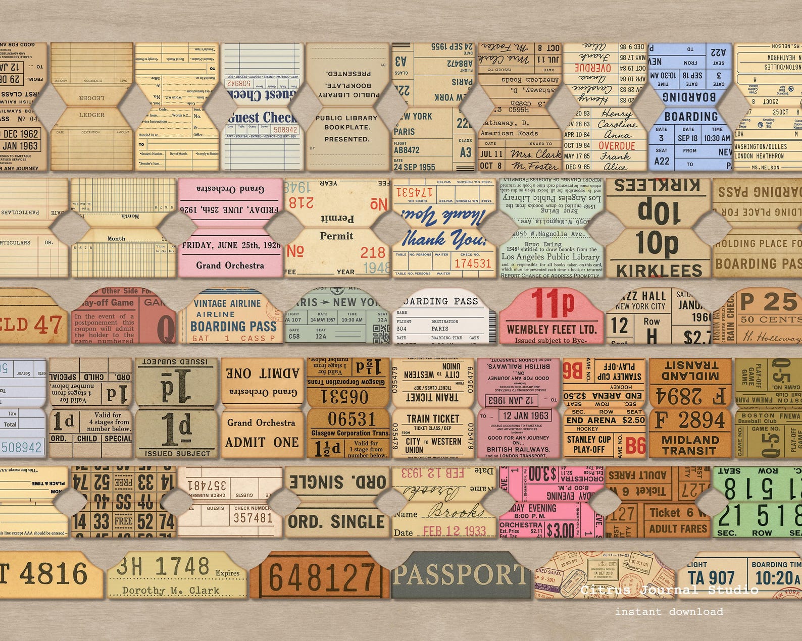 Vintage Junk Journal Tabs, Printable Vintage Ephemera Tabs, Digital Kit ...
