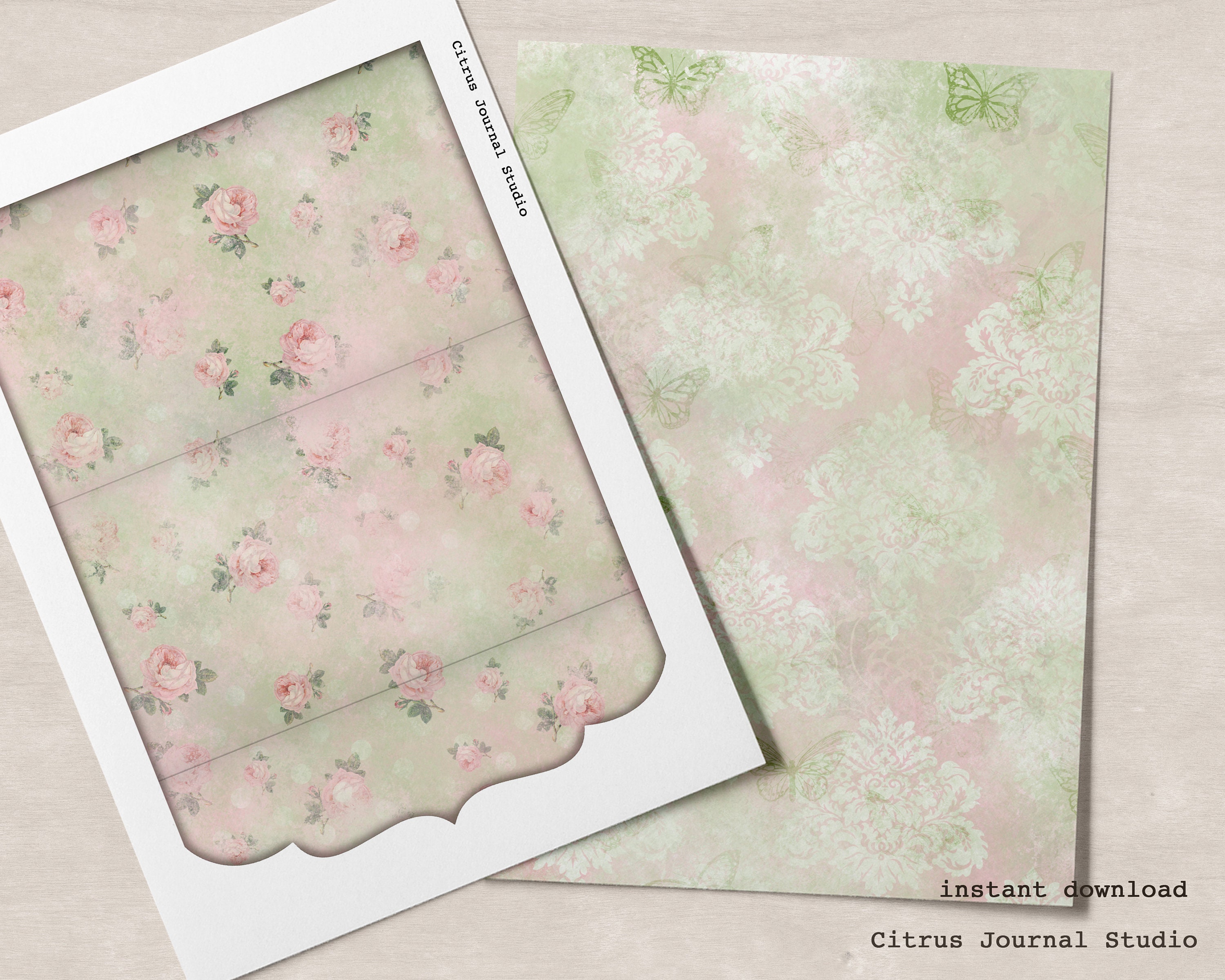 Shabby Green Junk Journal Kit Trifold Folio Journal Insert - Etsy