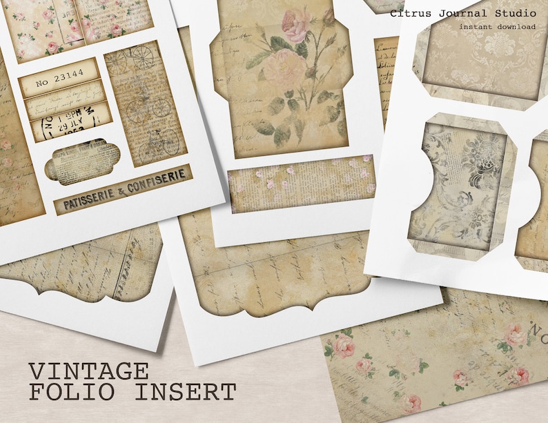 Vintage Insert Junk Journal Kit Trifold Folio Journal | Etsy