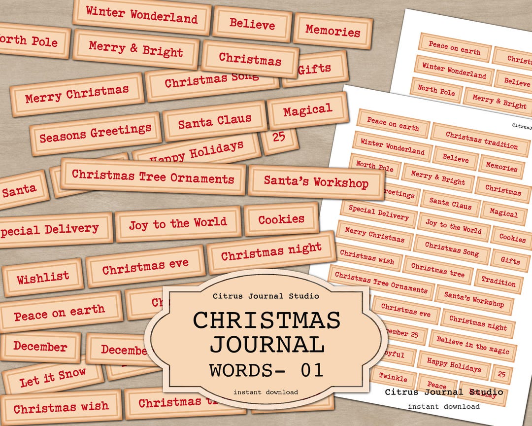 Christmas Words, Holiday Journal Words, Vintage Christmas,december 25 ...