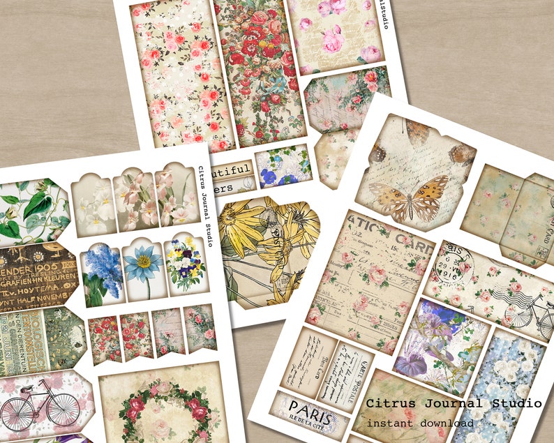 Junk Journal Kit Floral Ephemera Pocket Tags Journal Tags - Etsy
