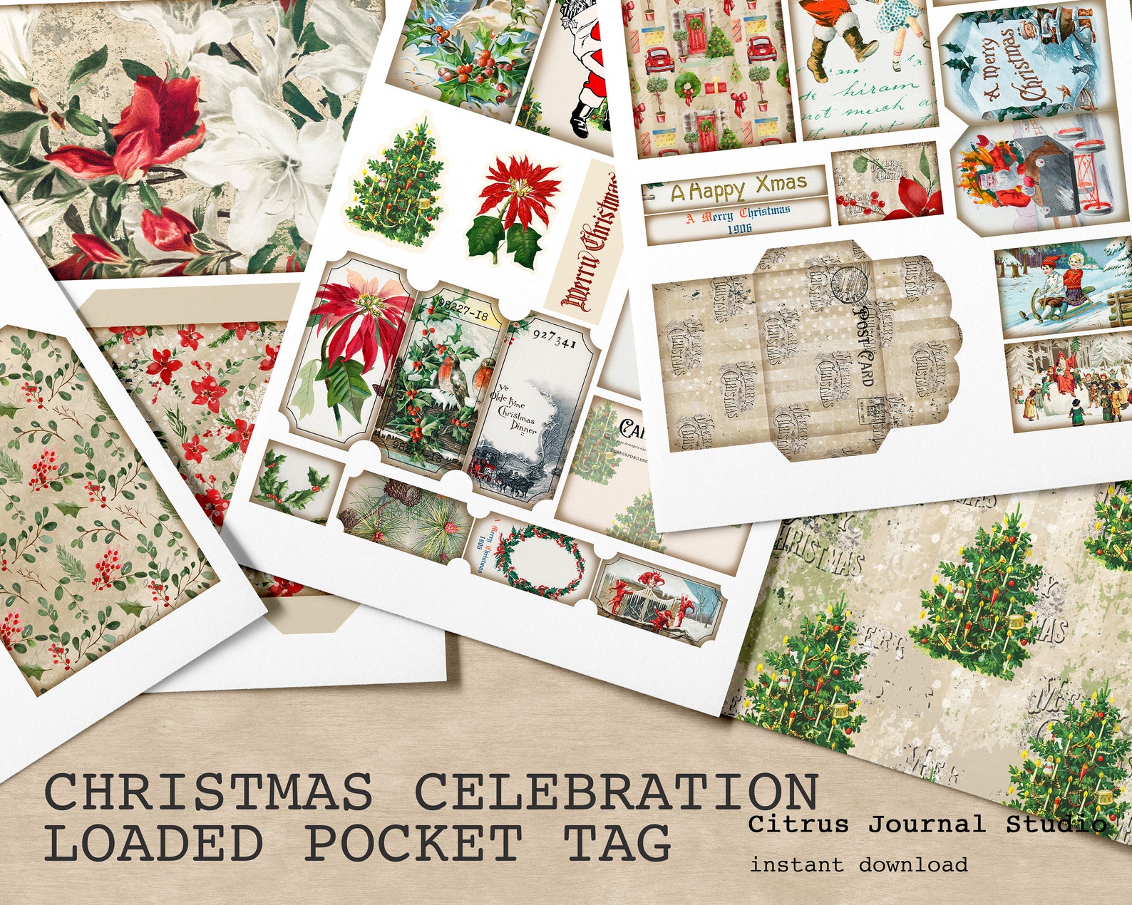 Christmas Pocket Tags Junk Journal Kit Christmas Ephemera - Etsy