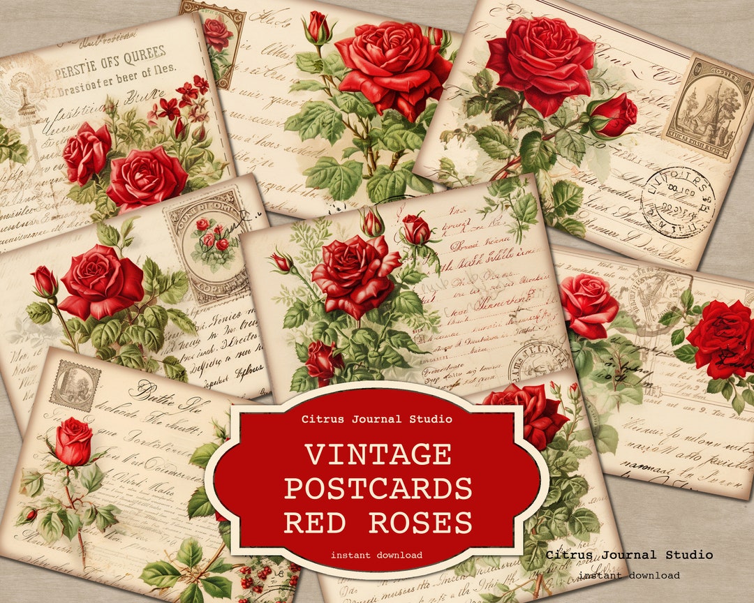 Vintage Roses ATC, Vintage Postcards, Roses Postcards, Junk Journal Kit ...