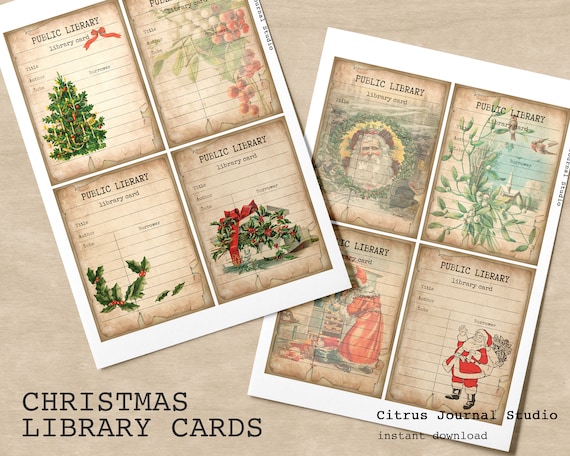 Christmas Library Card ATC Digital Kit Christmas Ephemera - Etsy