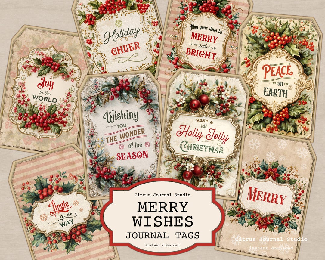 Vintage Christmas Gift Tags Printable, Merry Christmas Tags, Holiday ...
