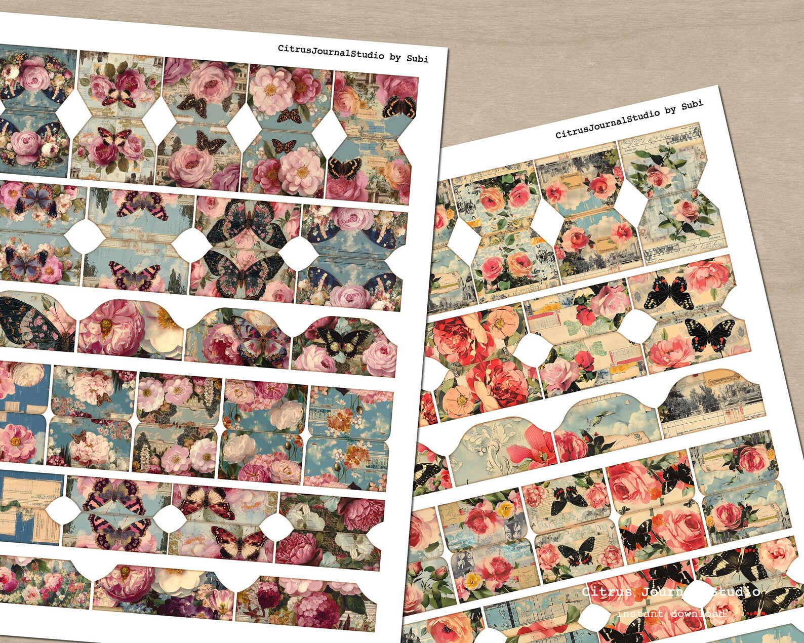 Floral Junk Journal Tabs, Butterfly Printable Tabs, Vintage ...