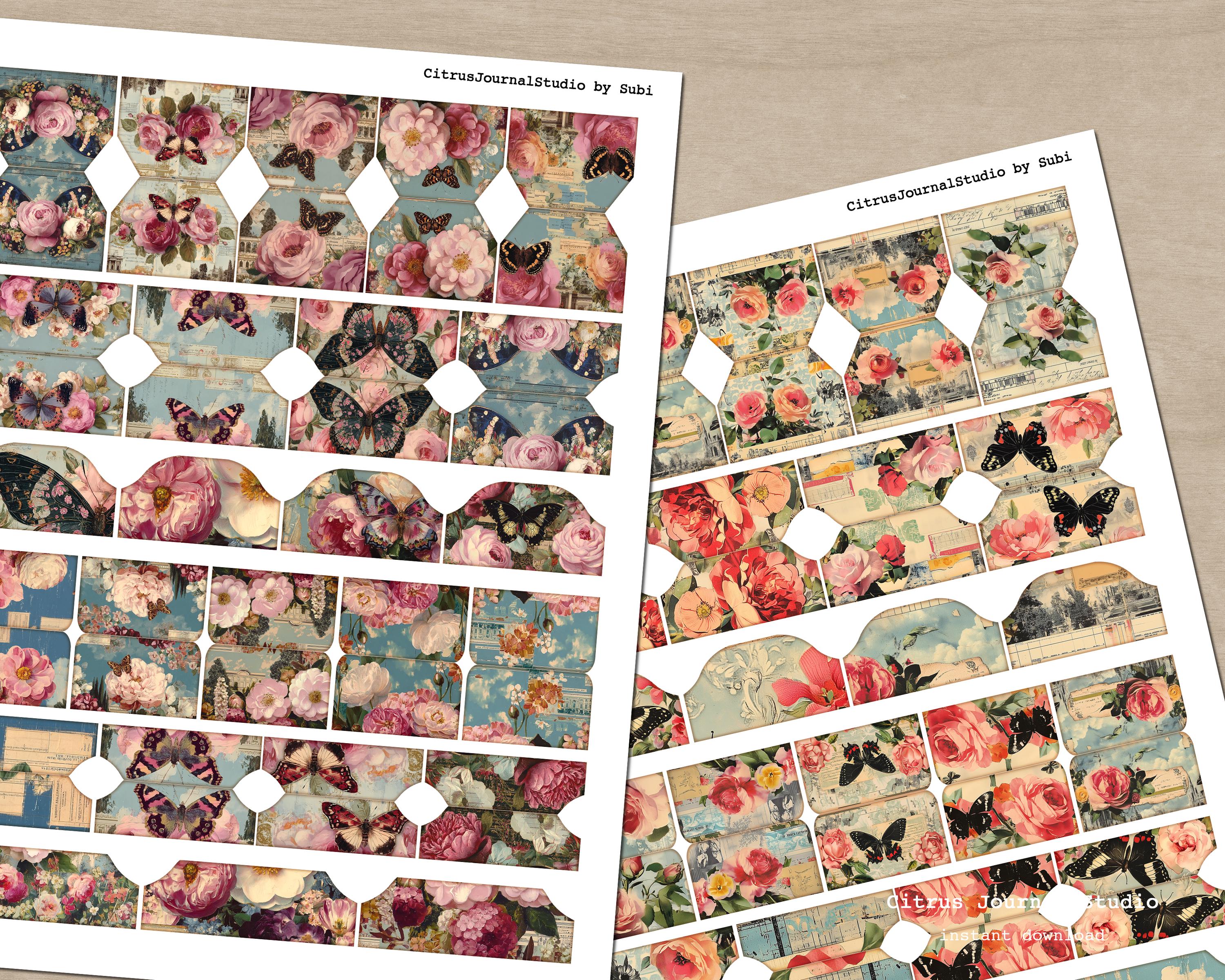 Floral Junk Journal Tabs, Butterfly Printable Tabs, Vintage ...