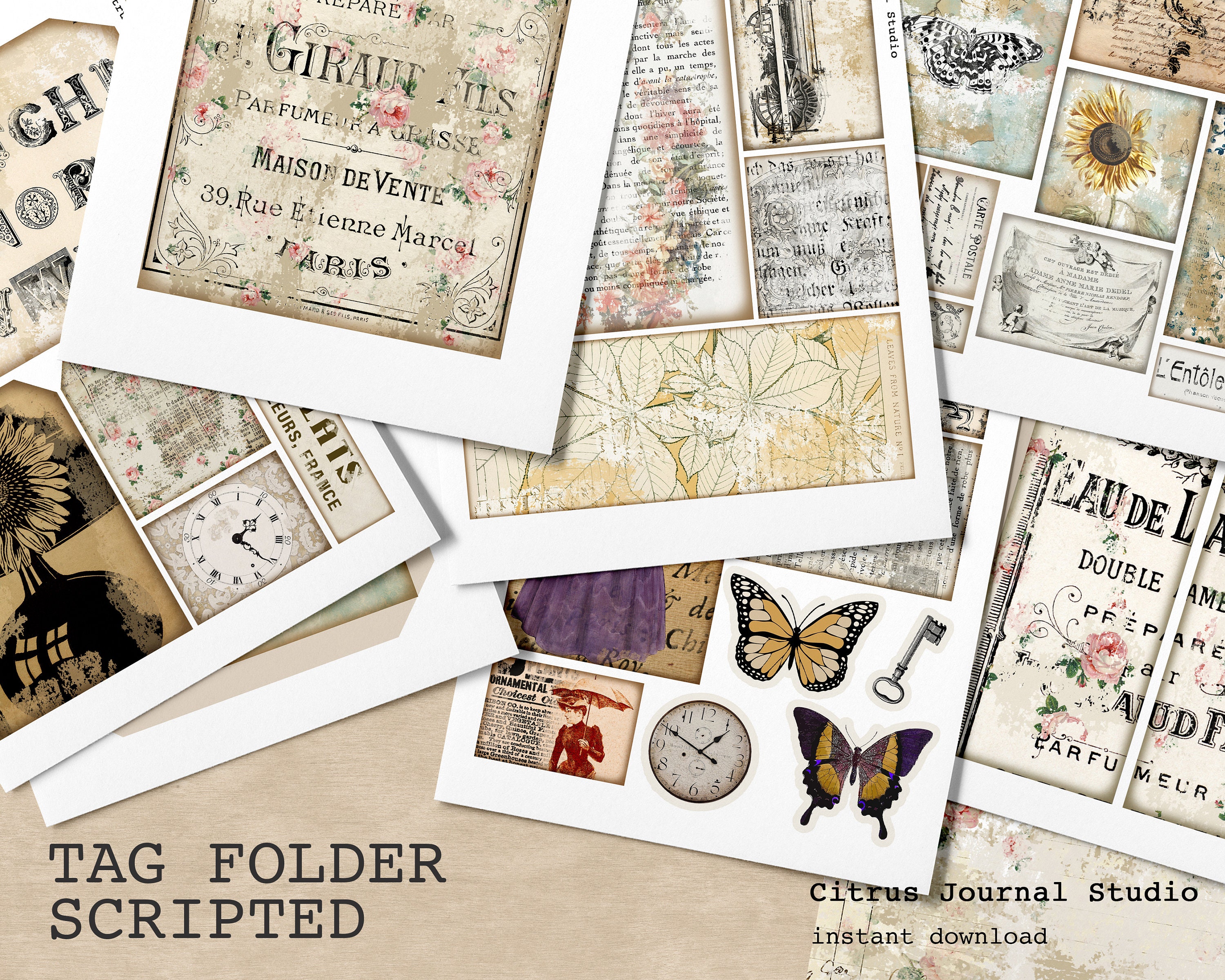 Junk Journal Pocket Tags Journal Tags Ephemera Fussy Cut - Etsy