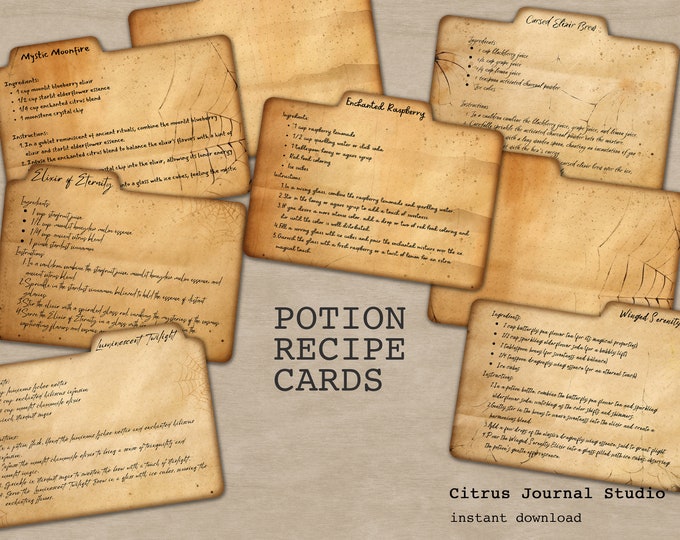 Halloween Recipe Cards, Spooky Ephemera, Potion Recipe, ATC, Potion ...