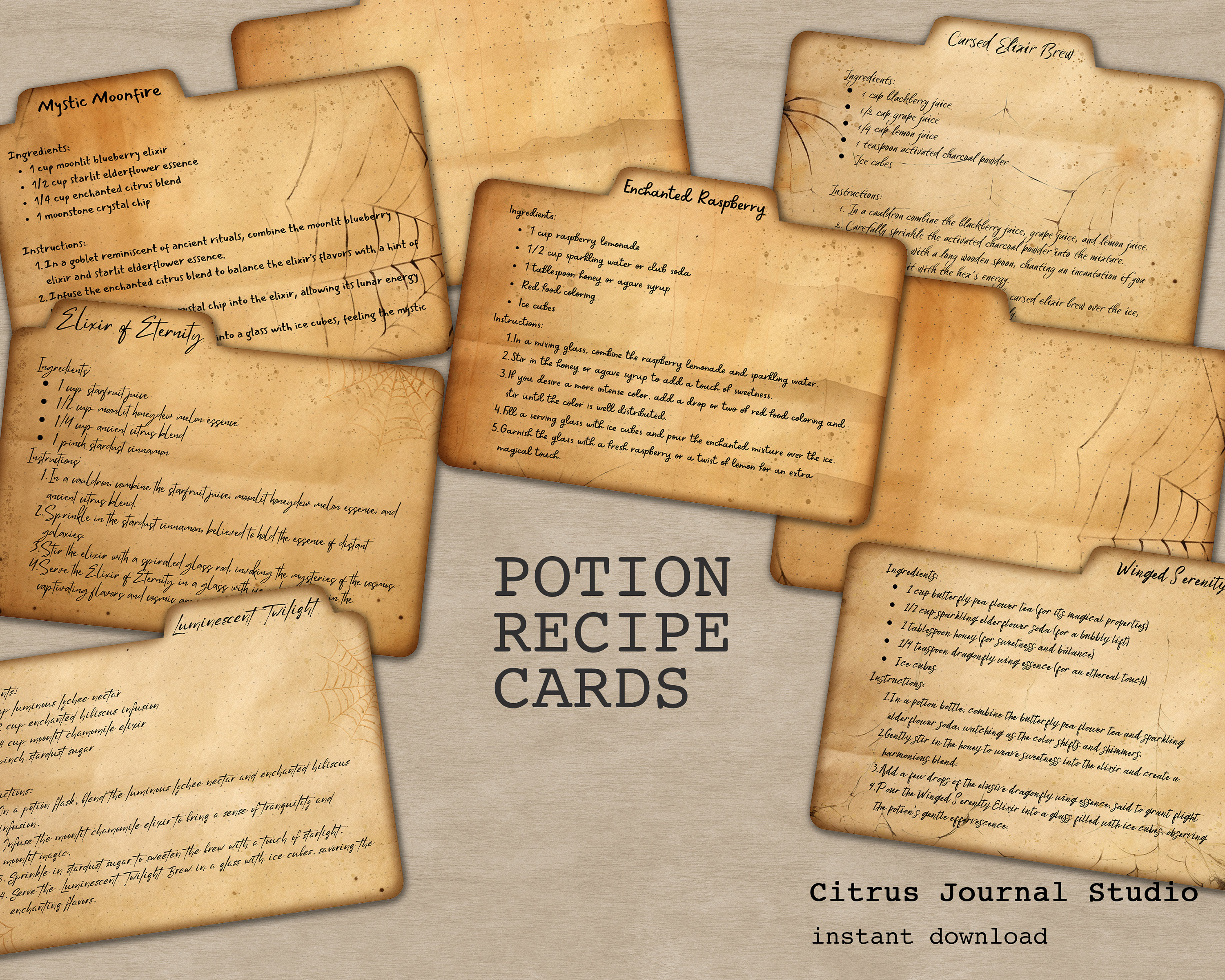 Halloween Recipe Cards, Spooky Ephemera, Potion Recipe, ATC, Potion ...