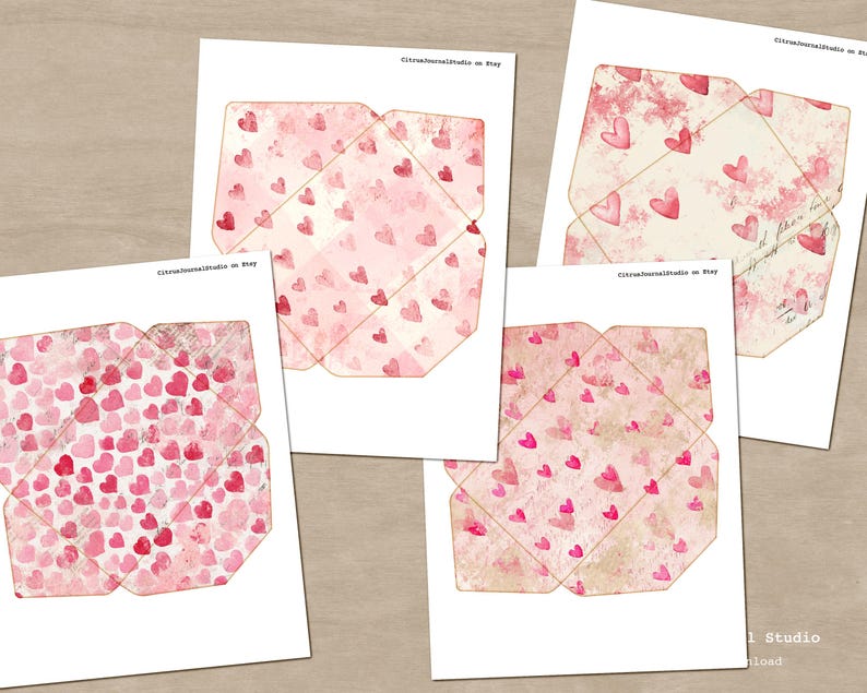 Sweet Heart Envelopes, Pink Valentines Day Junk Journal, Romantic ...