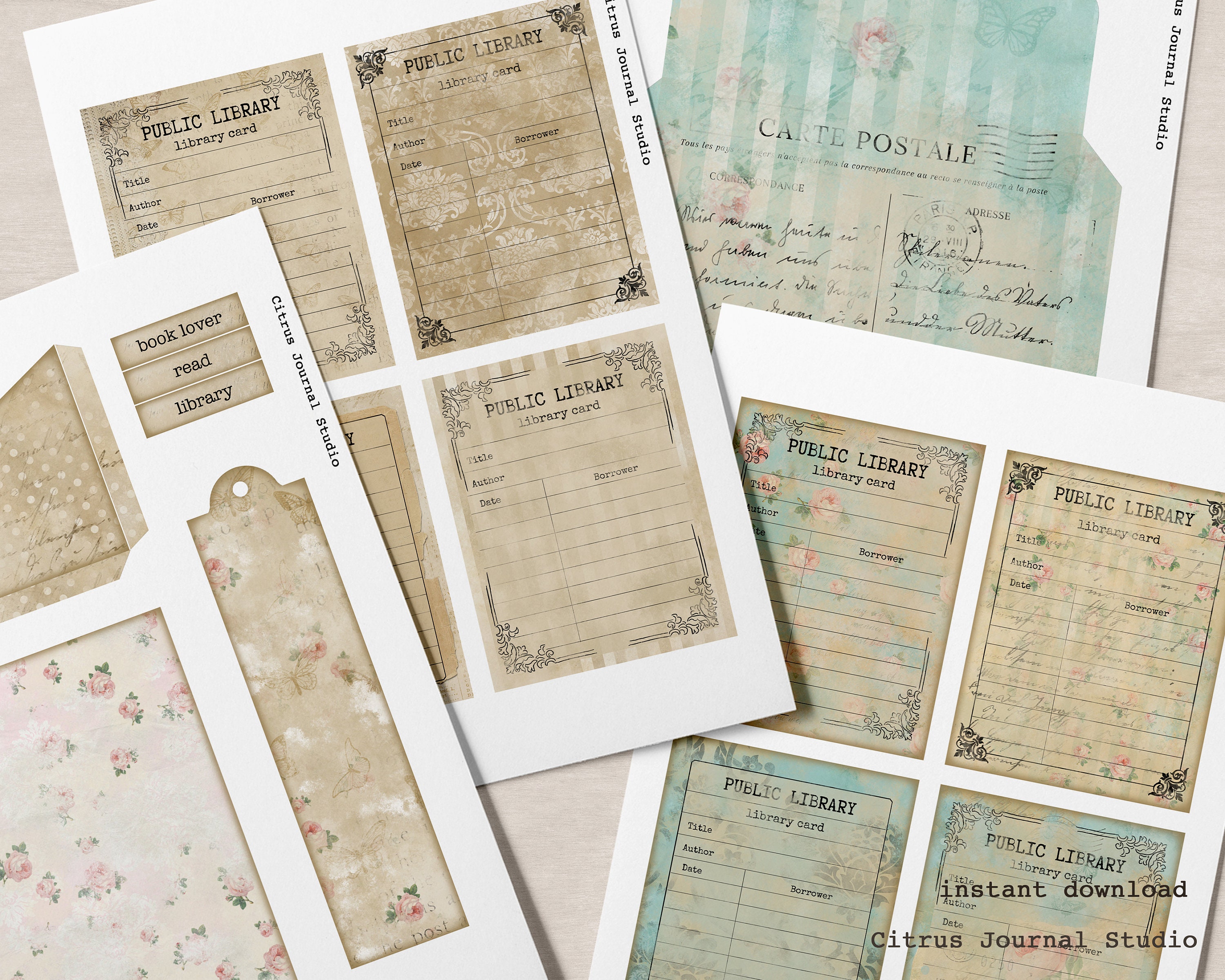 Junk Journal Kit, Library Card, ATC, Digital Kit, Ephemera, Vintage ...