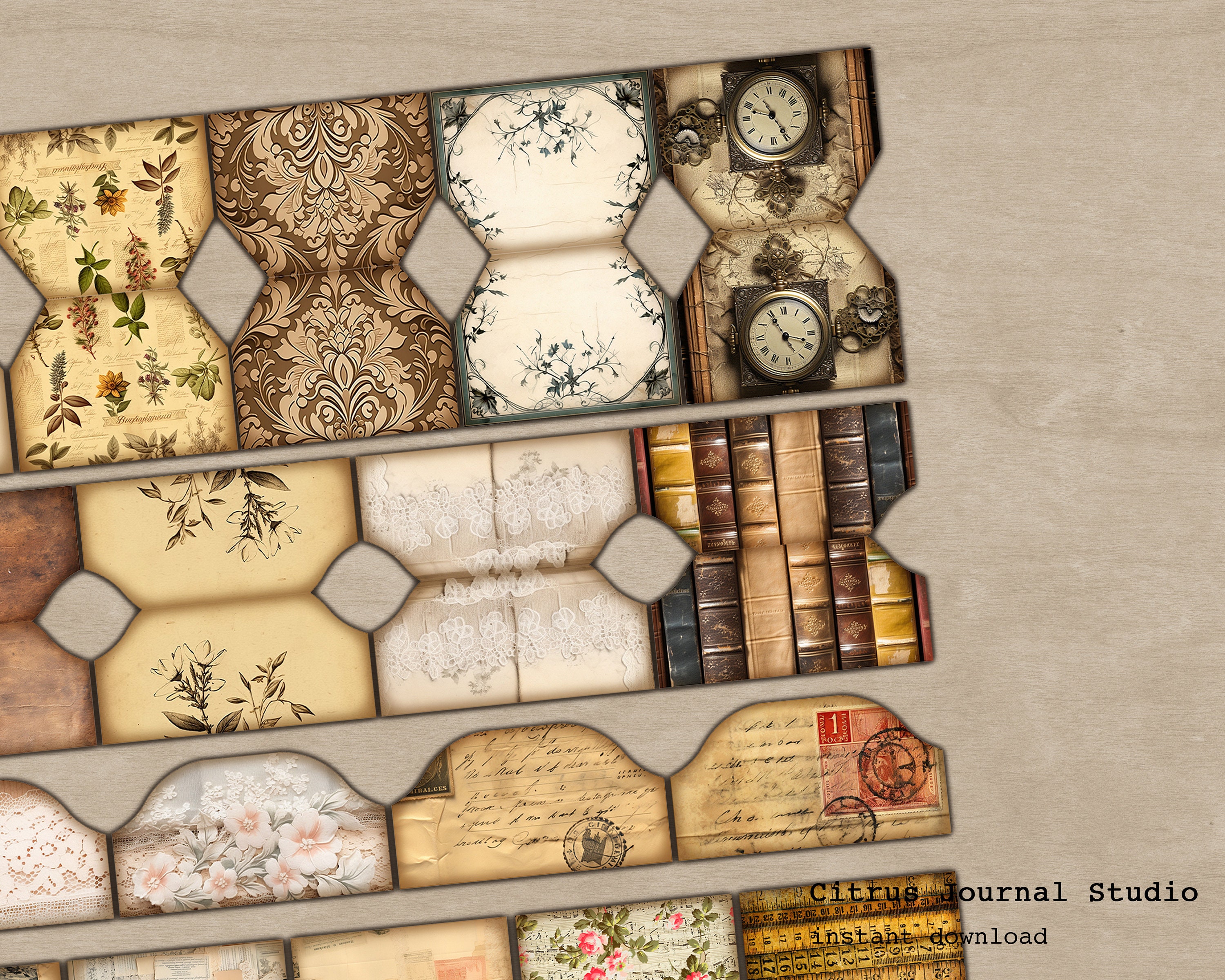 Junk Journal Tabs, Neutral Junk Journal Tabs, Vintage Ephemera ...