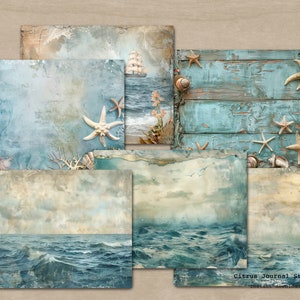 Ocean Junk Journal, Shabby Blue Journal, Blue Scrapbook Paper, Nautical ...