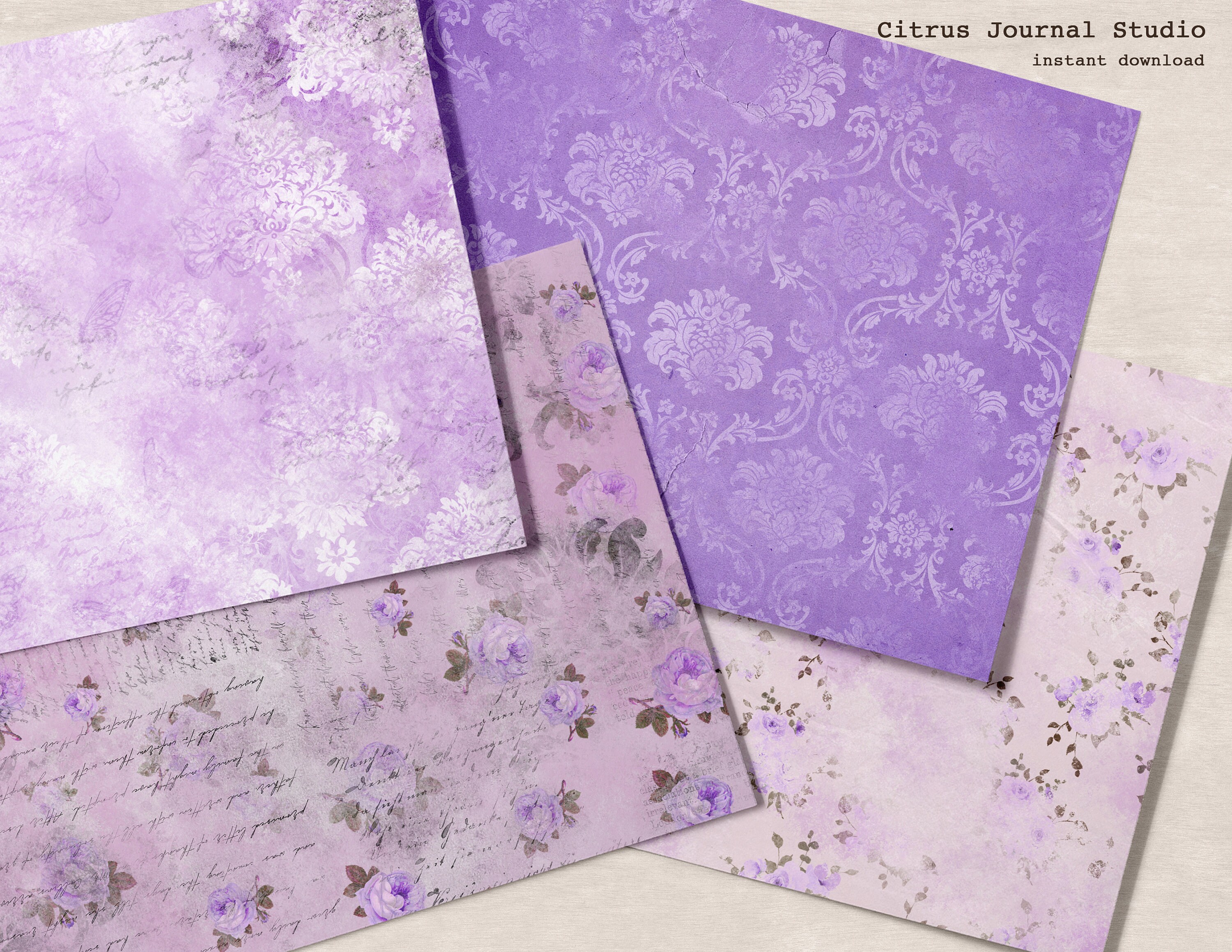 Shabby Purple Collage Sheet Damask Paper Junk Journal - Etsy