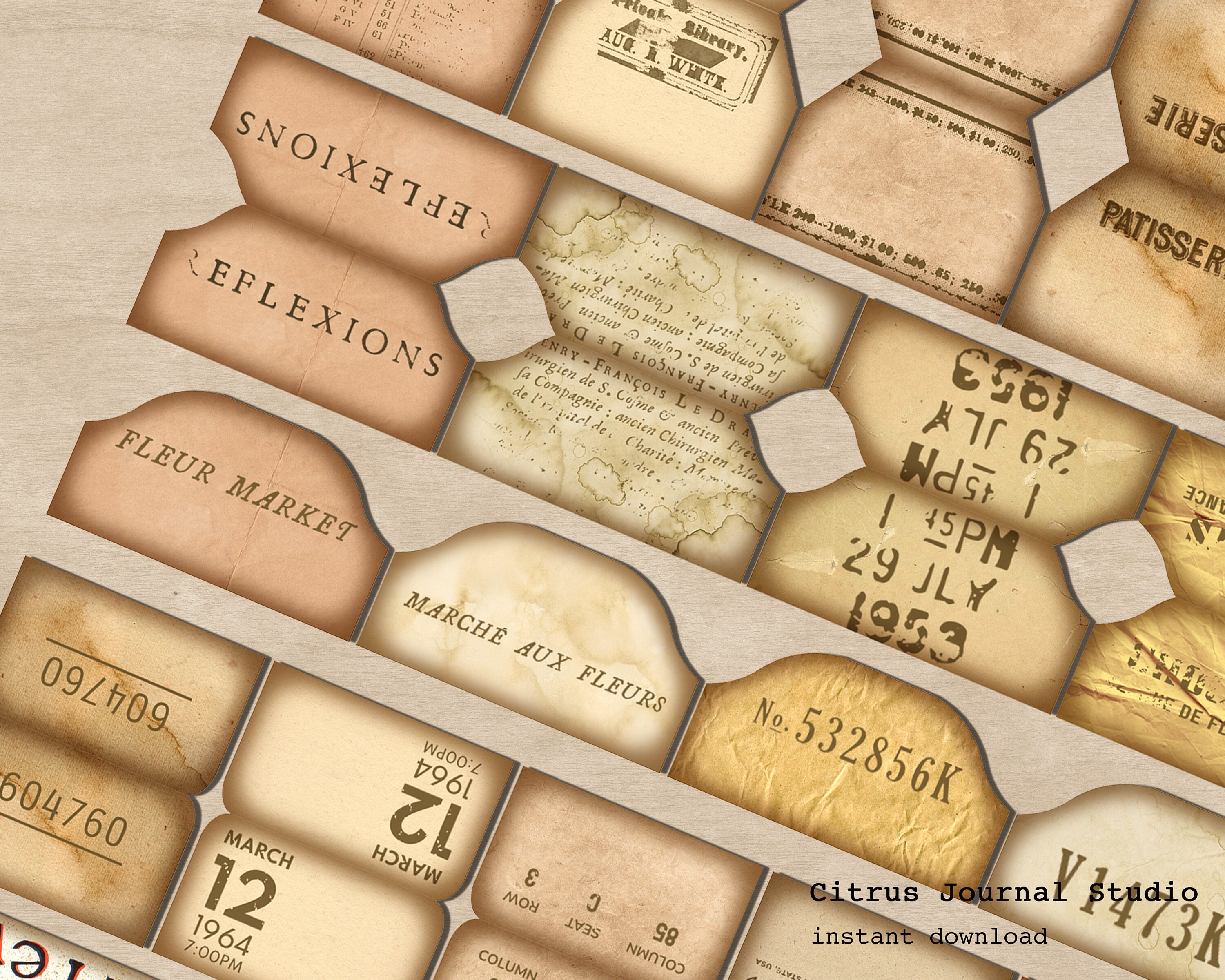 Junk Journal Tabs, Number Tabs, Blank Tags, Vintage Ephemera ...