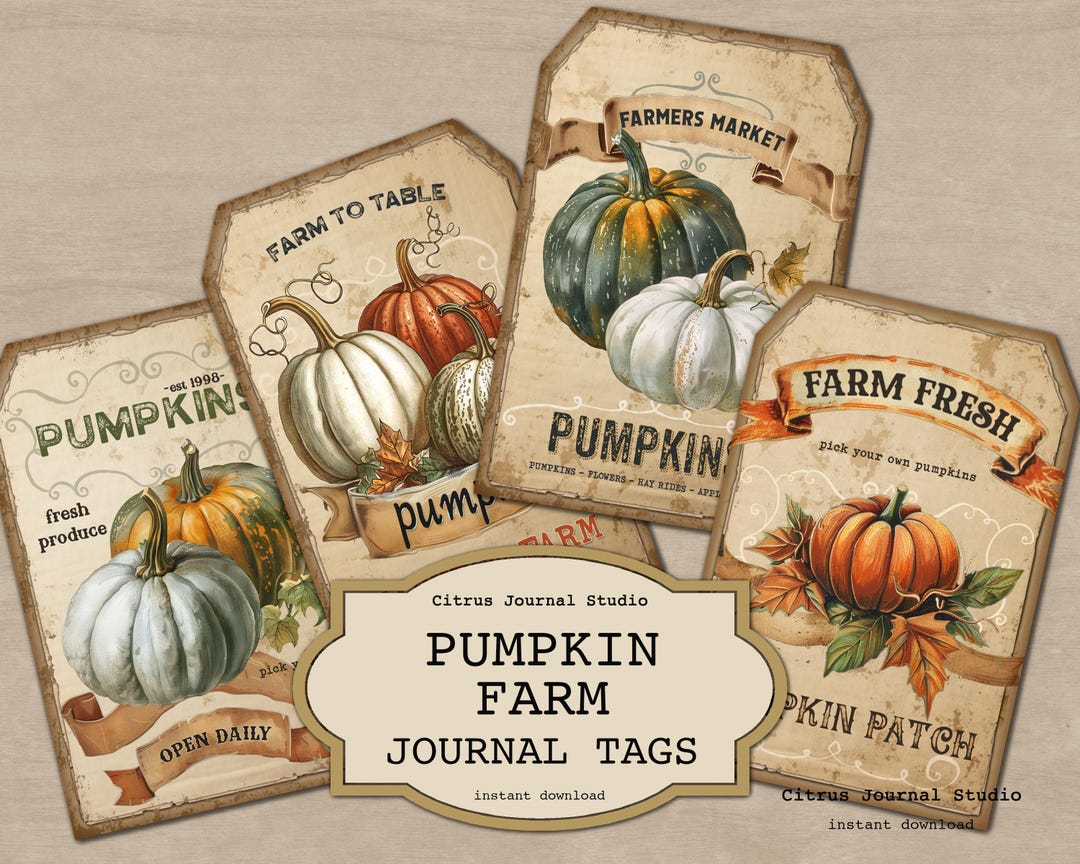 Vintage Pumpkin Tags, Fall Tags, Vintage Autumn Tags, Fall Market, Farm ...