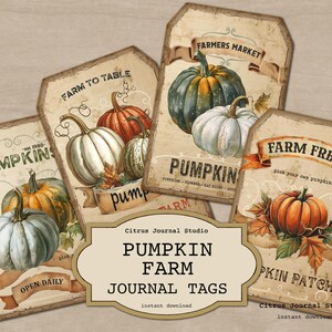Vintage Pumpkin Tags, Fall Tags, Vintage Autumn Tags, Fall Market, Farm ...