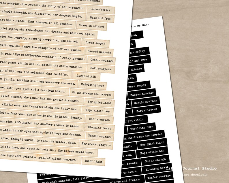 Junk Journal Sentiments, Vintage Phrases Black & White Journal Words ...