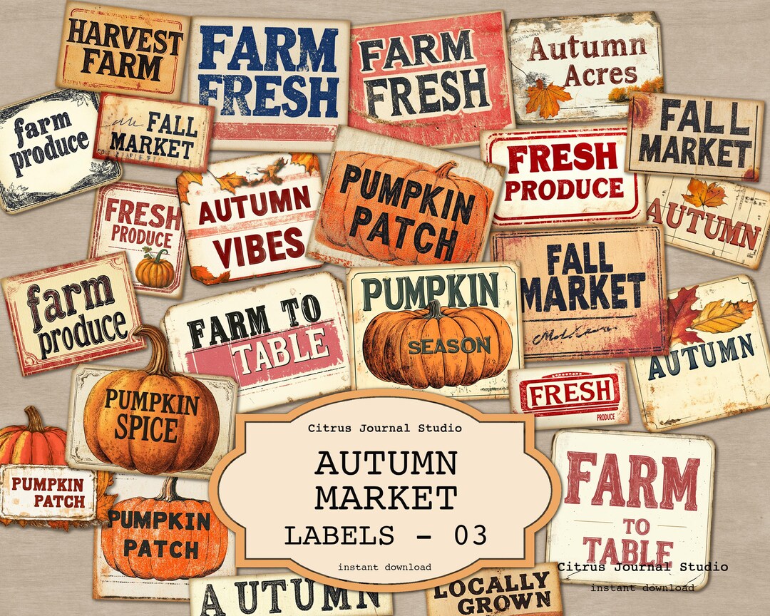 Pumpkin Labels, Pumpkin Patch, Farm Fresh, Autumn Ephemera, Vintage ...