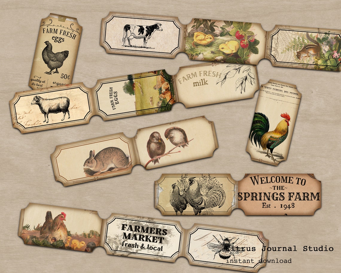 Farming Tickets, Junk Journal Kit, Farm Animals Ephemera, Farm Life ...