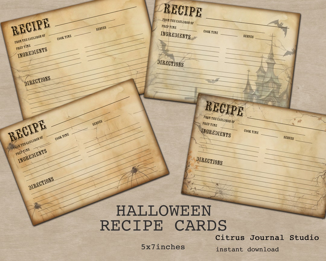 Halloween Recipe Card, Digital Kit, Spooky Palace, Thanksgiving Card ...