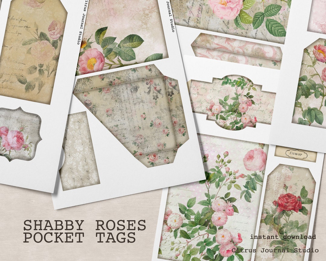 Roses Pocket Tag, Junk Journal Kit, Printable Ephemera, Collage Sheet ...