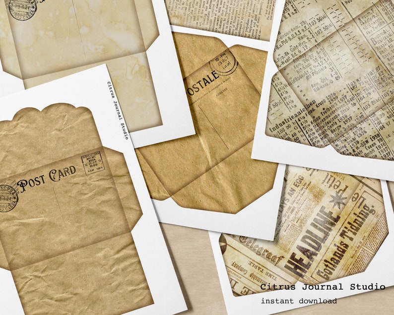 Vintage Brown Paper Envelopes, Tea Stained Stationery (digital Download ...